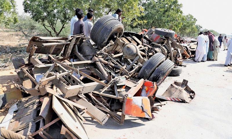 Woman among five passengers killed, 27 injured in road accident ...