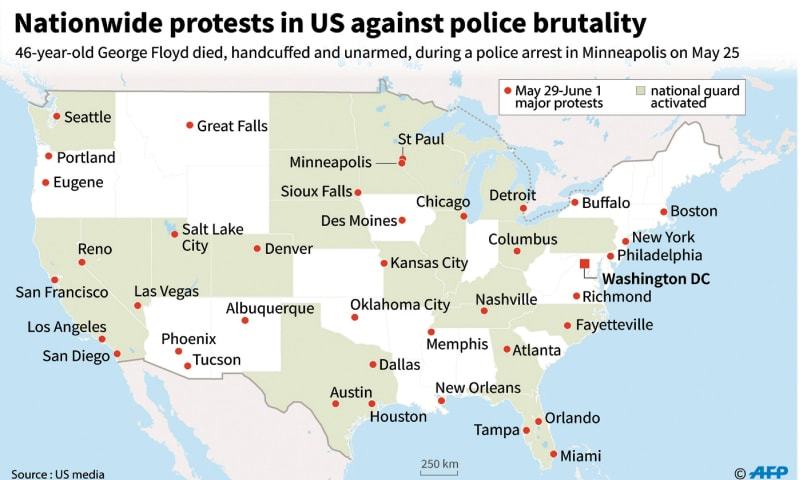 Clashes outside White House as major cities put under curfew ...