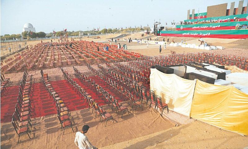 Stage set for PTI power show at Karachi's Bagh-i-Jinnah today ...