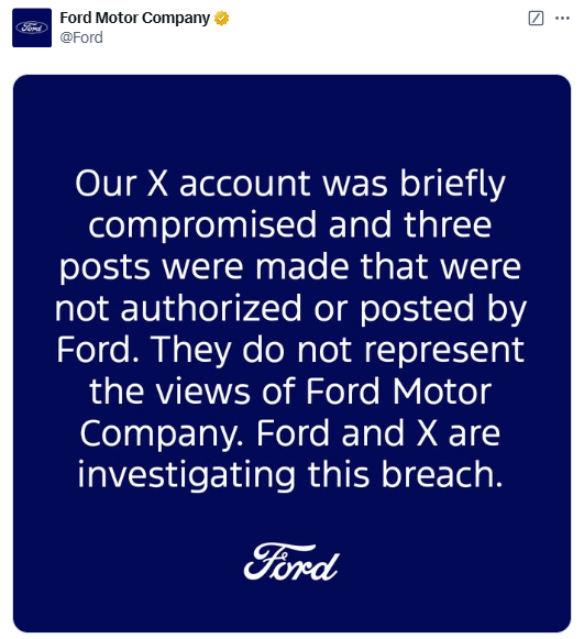 Ford says X account ‘briefly compromised’ after pro-Palestinian posts ...