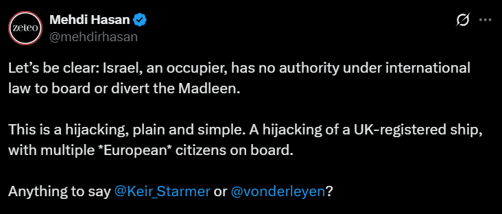 ‘Release the Madleen’: Outrage mounts as Israel seizes Gaza-bound aid ...