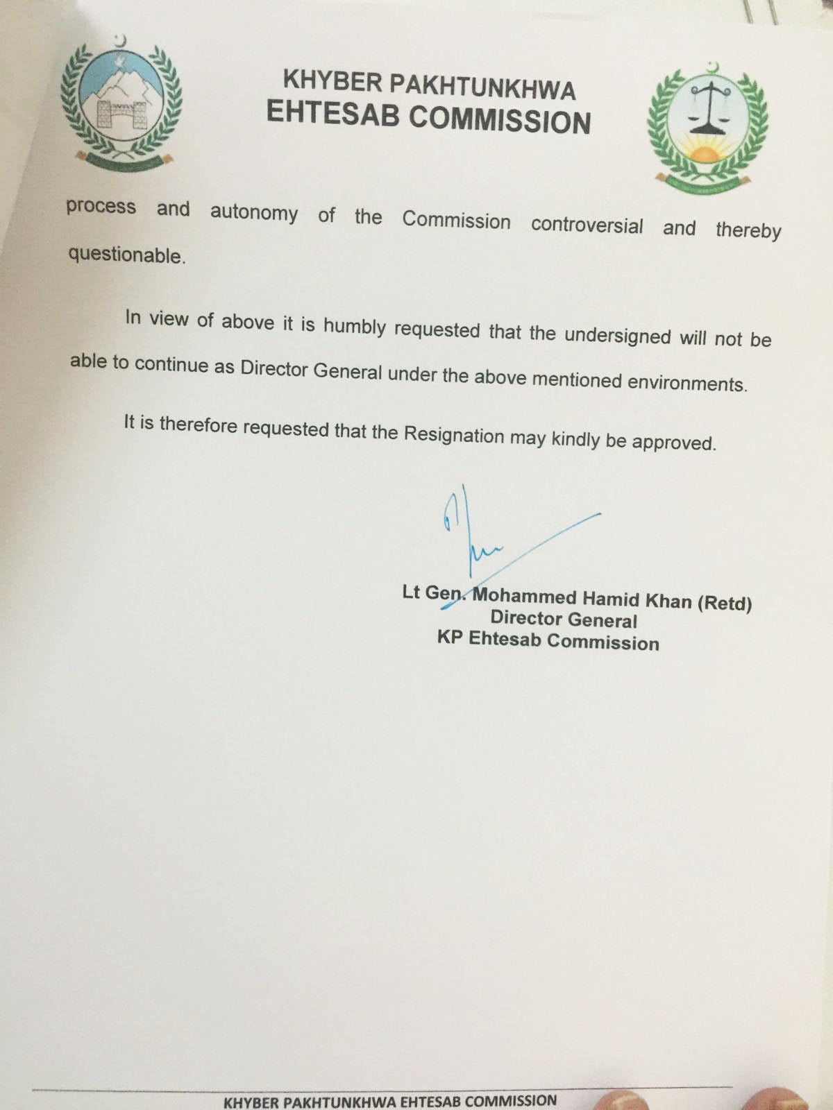 KP Accountability Chief Resigns In Protest Pakistan DAWN COM KP Accountability Chief Resigns In Protest Pakistan DAWN COM